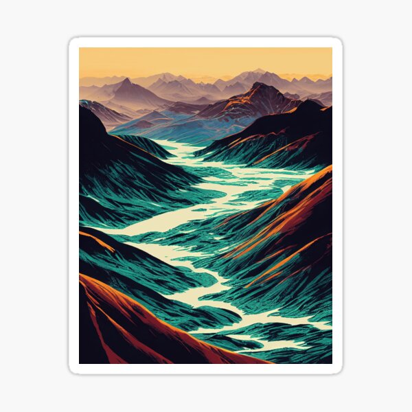 "Comics book River in mountains, Beautiful Painting" Sticker for Sale ...