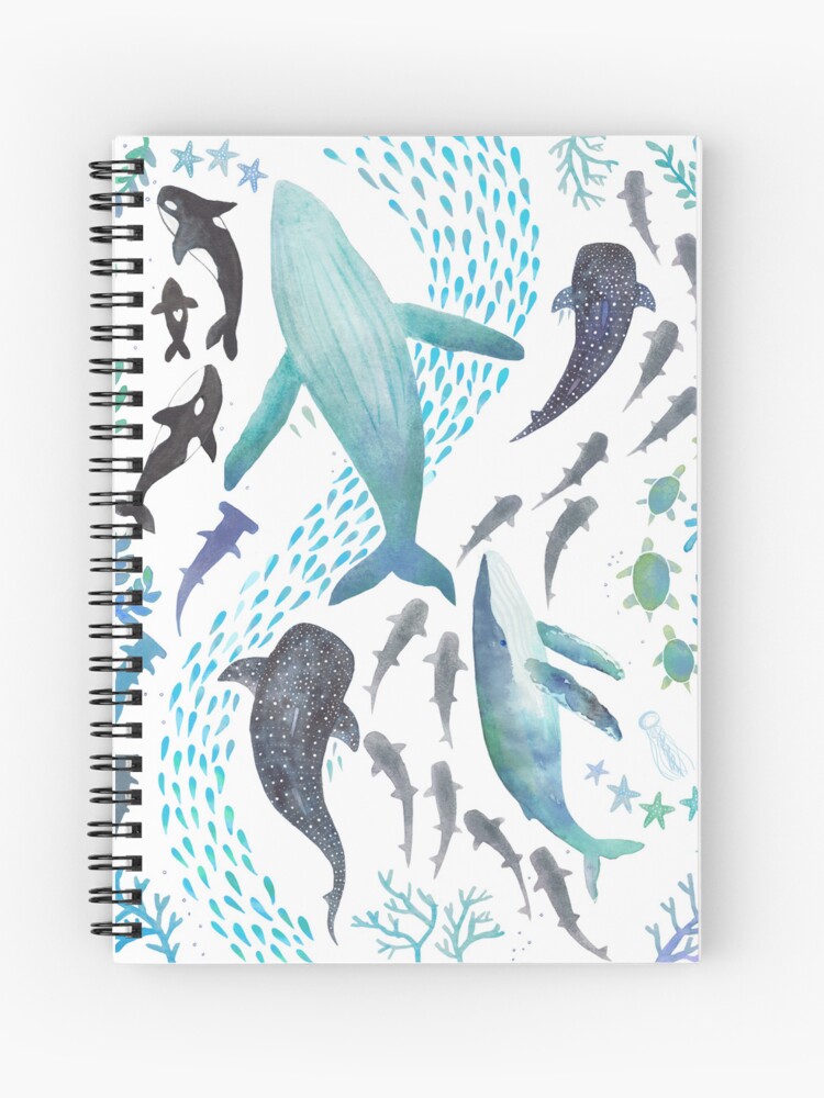 "Sharks, Humpback Whales, Orcas & Turtles Ocean Play Print" Spiral ...
