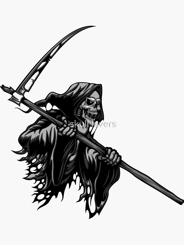 "scary skeleton carrying a scythe " Sticker for Sale by aubstore ...