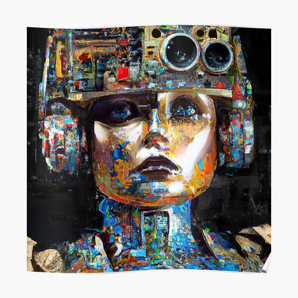 "colorful robot android retro portrait oil painting splatter ...