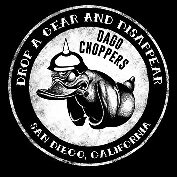"San Diego Choppers motorcycle flexing Prussian duck " Sticker for Sale ...