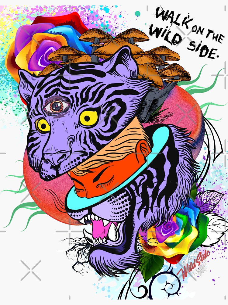"Psychedelic lion" Sticker for Sale by Wildsideart | Redbubble