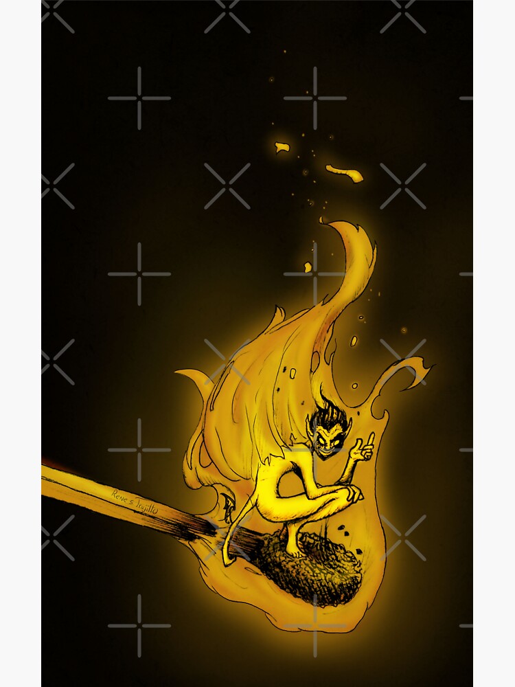 "Demon creature in fiery match stick" Sticker for Sale by rstru1 ...