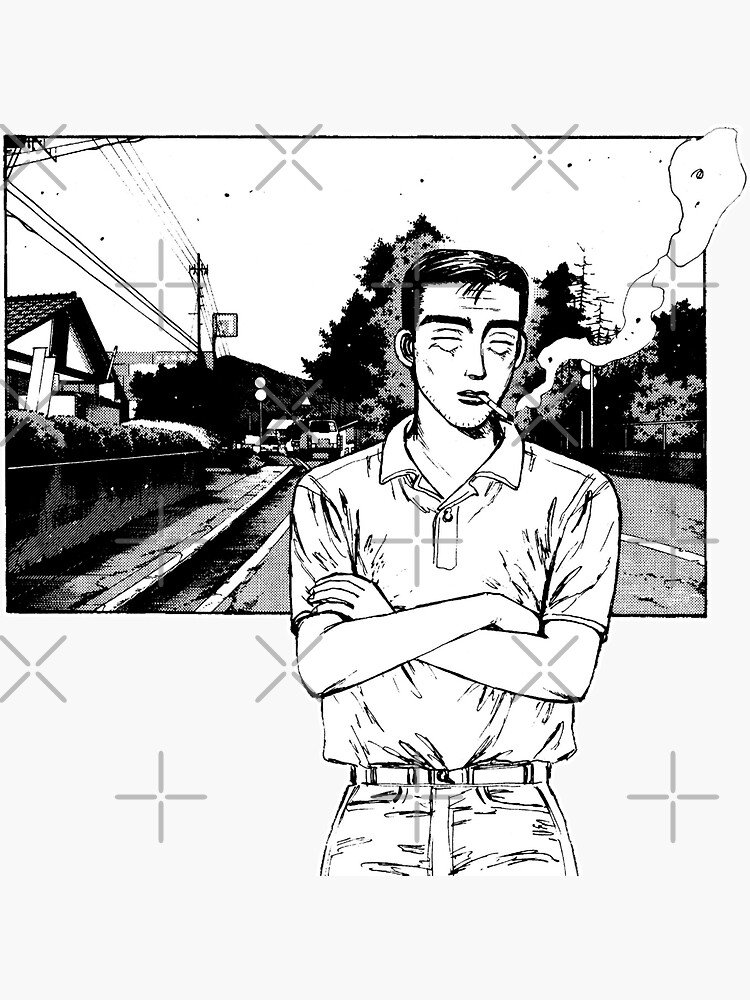 "Initial D - Bunta Smoking Manga Anime Style" Sticker for Sale by ...