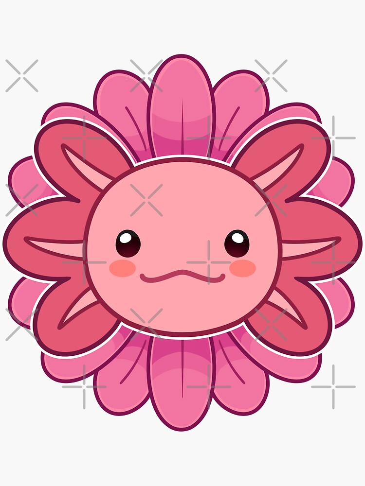 "Axolotl Pink Flower" Sticker for Sale by 137Moon | Redbubble