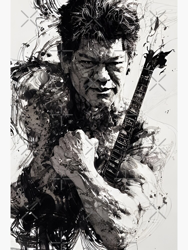 "Eddie Van Halen guitar god pencil sketch art print" Sticker for Sale ...