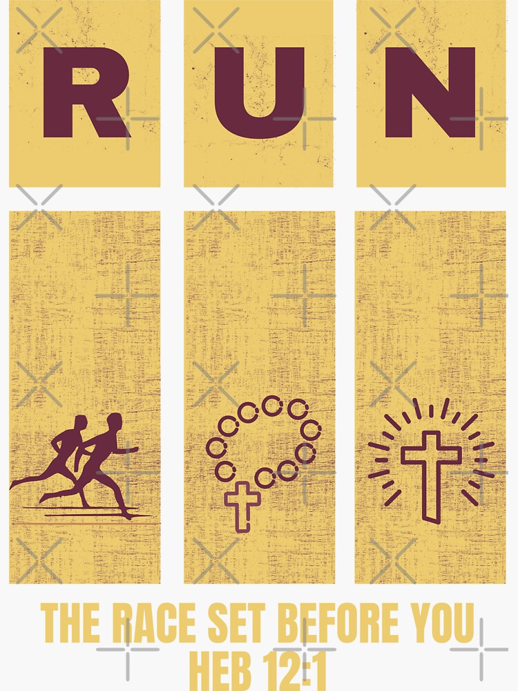 "Run The Race Set Before You - Catholic Christian Running" Sticker for ...