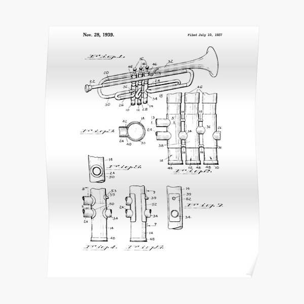 "Trumpet Blueprint Design Shirt - Vintage Jazz Marching Band" Poster by ...