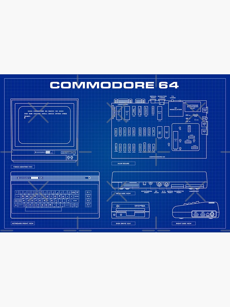 "Commodore 64 (Blueprint)" Sticker for Sale by BGALAXY | Redbubble