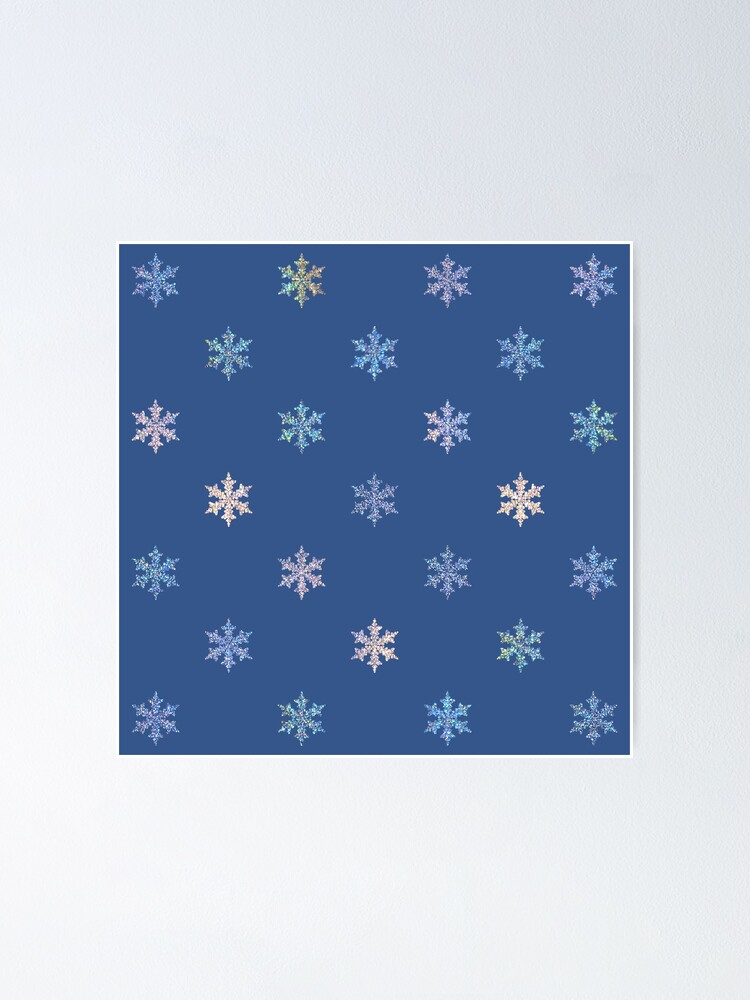 "Snowflakes rainbow glitter on classic blue background" Poster for Sale ...