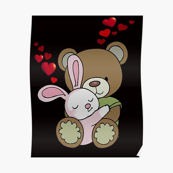 "Bunny and Teddy cuddles" Poster for Sale by Digidol | Redbubble