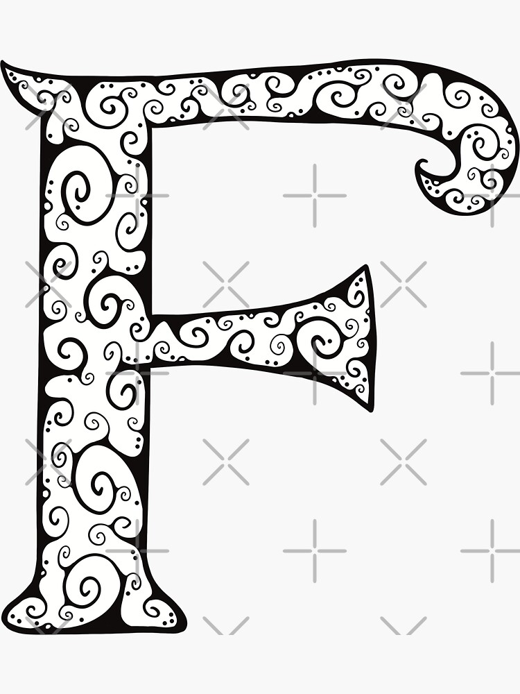 "Capital Letter F - black line drawing spirals - white background ...