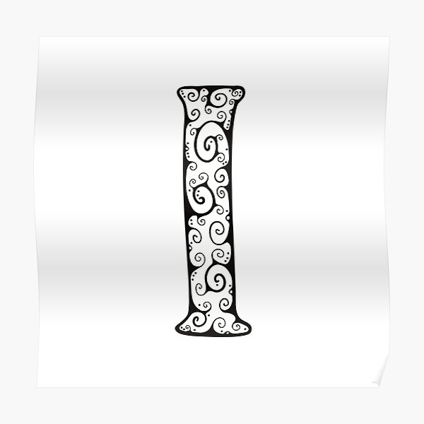 " Capital Letter I - black line drawing spirals - white background ...
