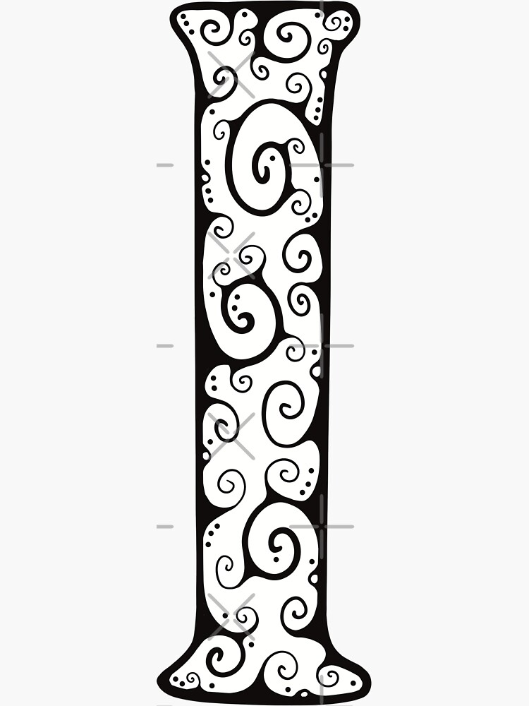 " Capital Letter I - black line drawing spirals - white background ...