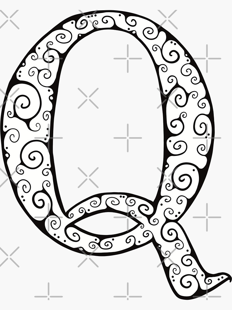 "Capital Letter Q - black line drawing spirals - white background ...