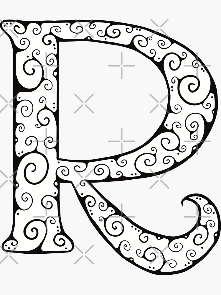 "Capital Letter R - black line drawing spirals - white background ...