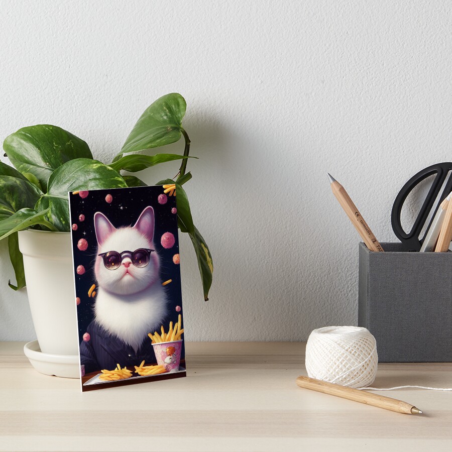 "Cute kawaii cat with sunglasses eating French fries" Art Board Print ...