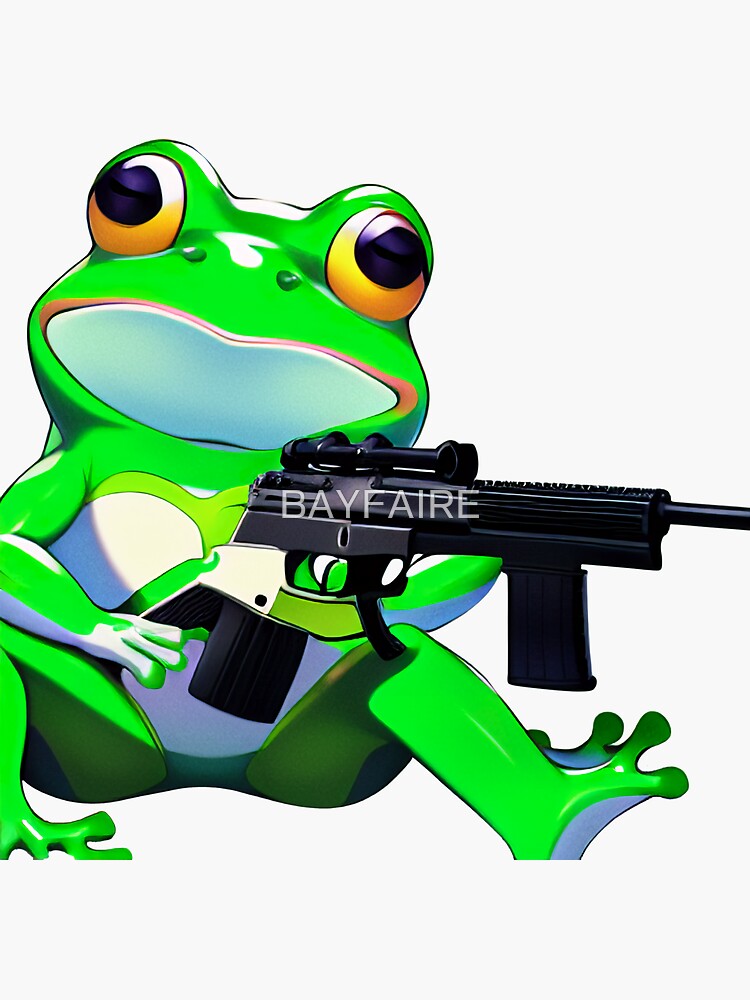 "Meme Frog with Gun" Sticker for Sale by BAYFAIRE | Redbubble
