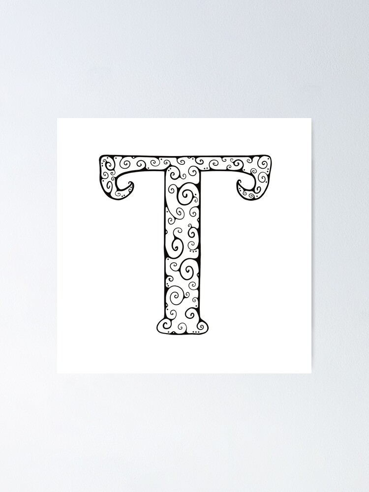 "Capital Letter T - black line drawing spirals - white background ...