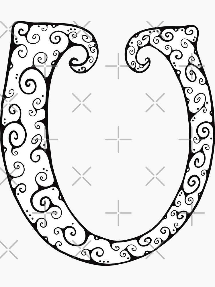 "Capital Letter U - black line drawing spirals - white background ...