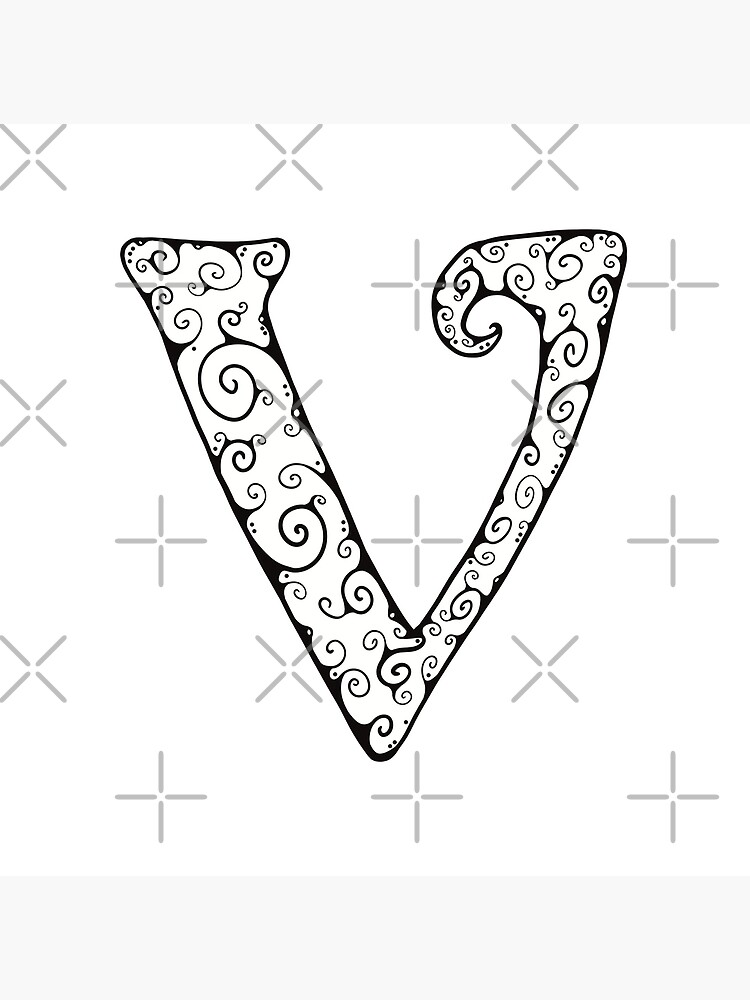 "Capital Letter V - black line drawing spirals - white background ...
