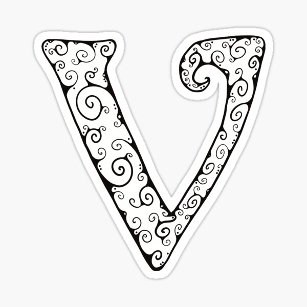 "Capital Letter V - black line drawing spirals - white background ...