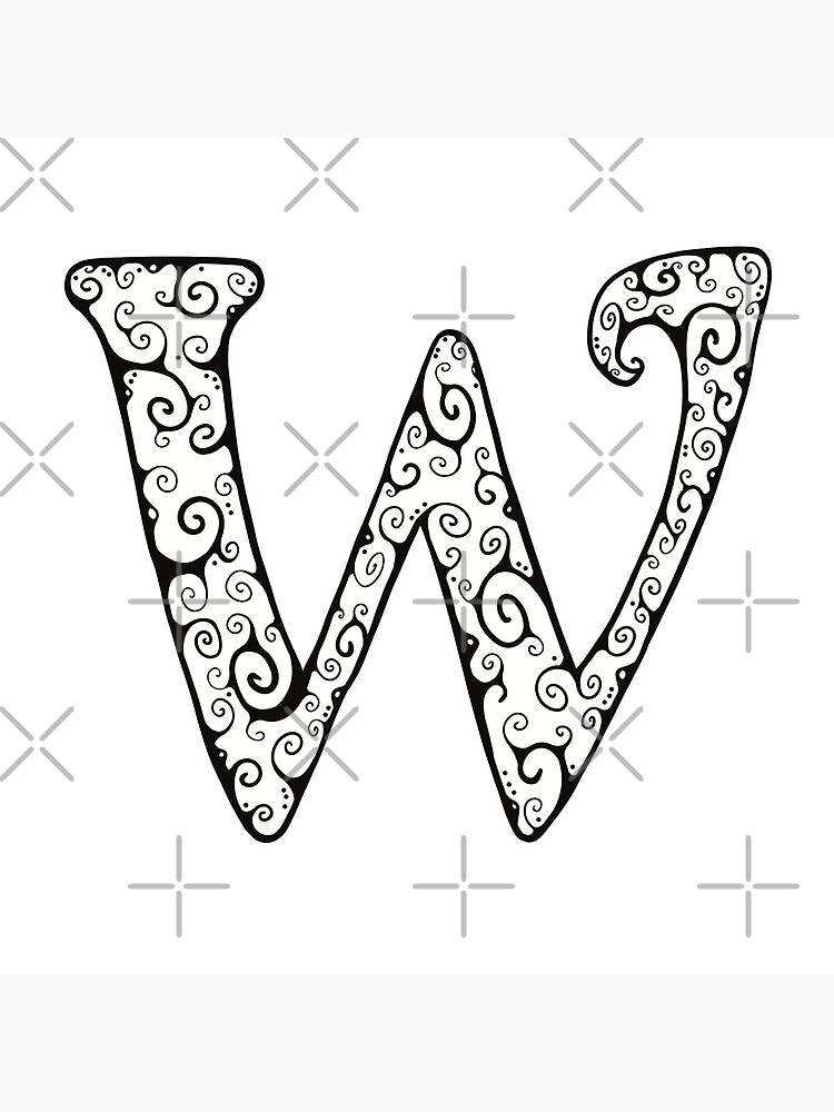"Capital Letter W - black line drawing spirals - white background ...