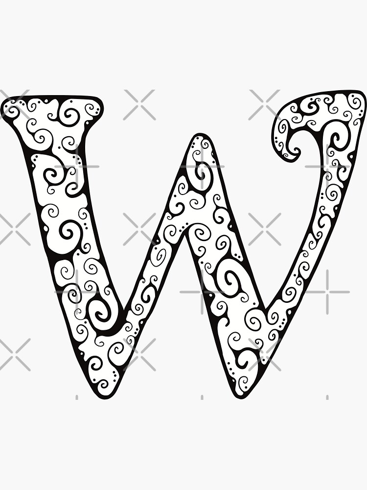 "Capital Letter W - black line drawing spirals - white background ...