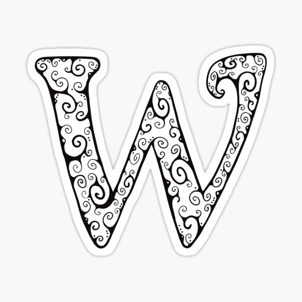 "Capital Letter W - black line drawing spirals - white background ...