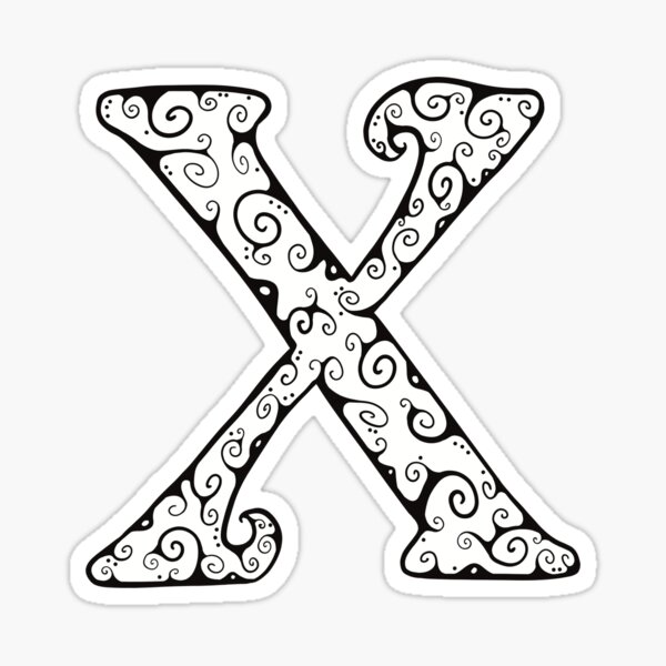 "Capital Letter X - black line drawing spirals - white background ...