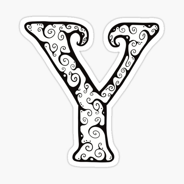 "Capital Letter Y - black line drawing spirals - white background ...