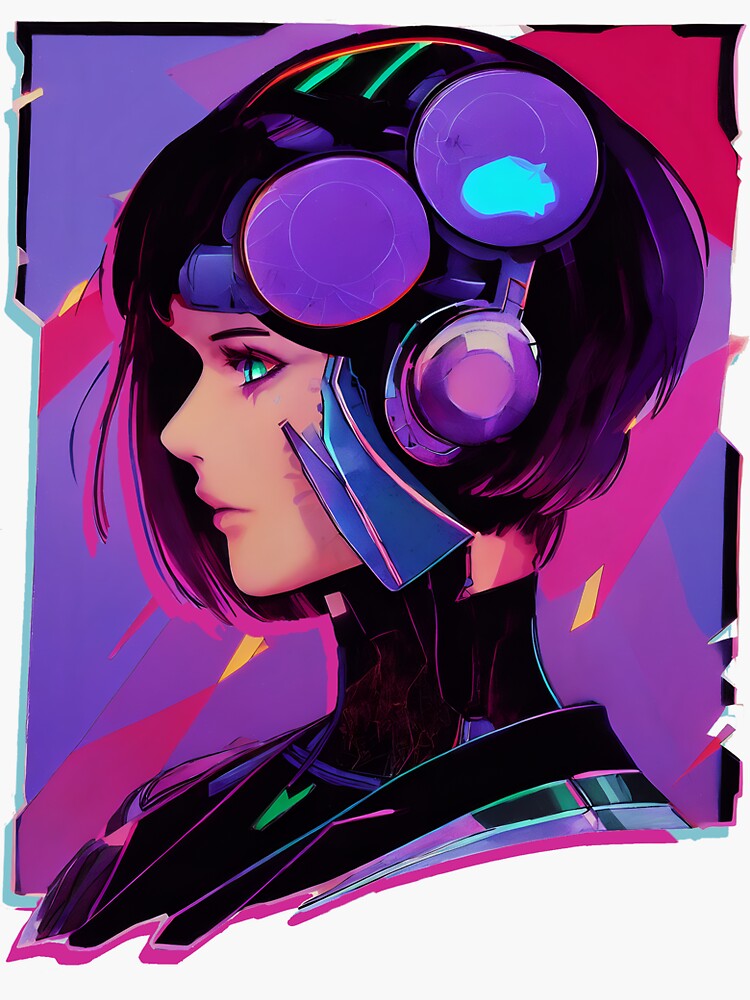 "Cyberpunk Anime Synthwave Portrait" Sticker for Sale by SyneWayve ...
