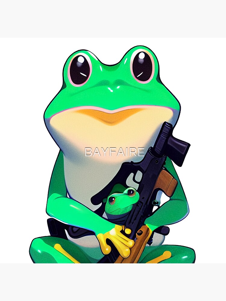 "Cute Frog Holding a Gun" Poster for Sale by BAYFAIRE | Redbubble