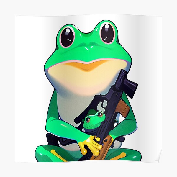"Cute Frog Holding a Gun" Poster for Sale by BAYFAIRE | Redbubble