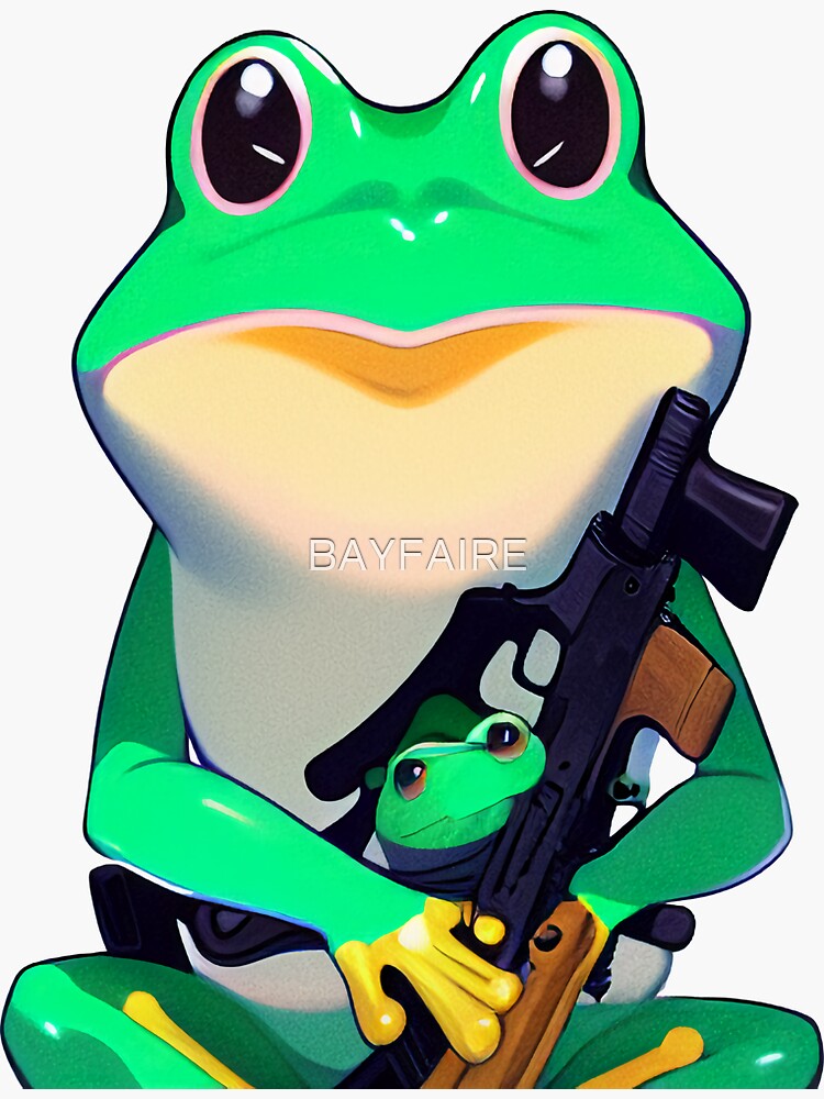 "Cute Frog Holding a Gun" Sticker for Sale by BAYFAIRE | Redbubble