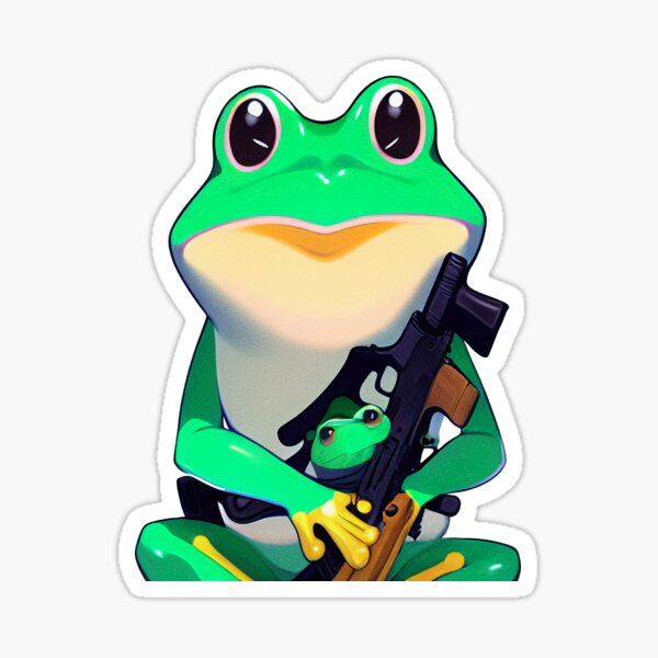 "Cute Frog Holding a Gun" Sticker for Sale by BAYFAIRE | Redbubble