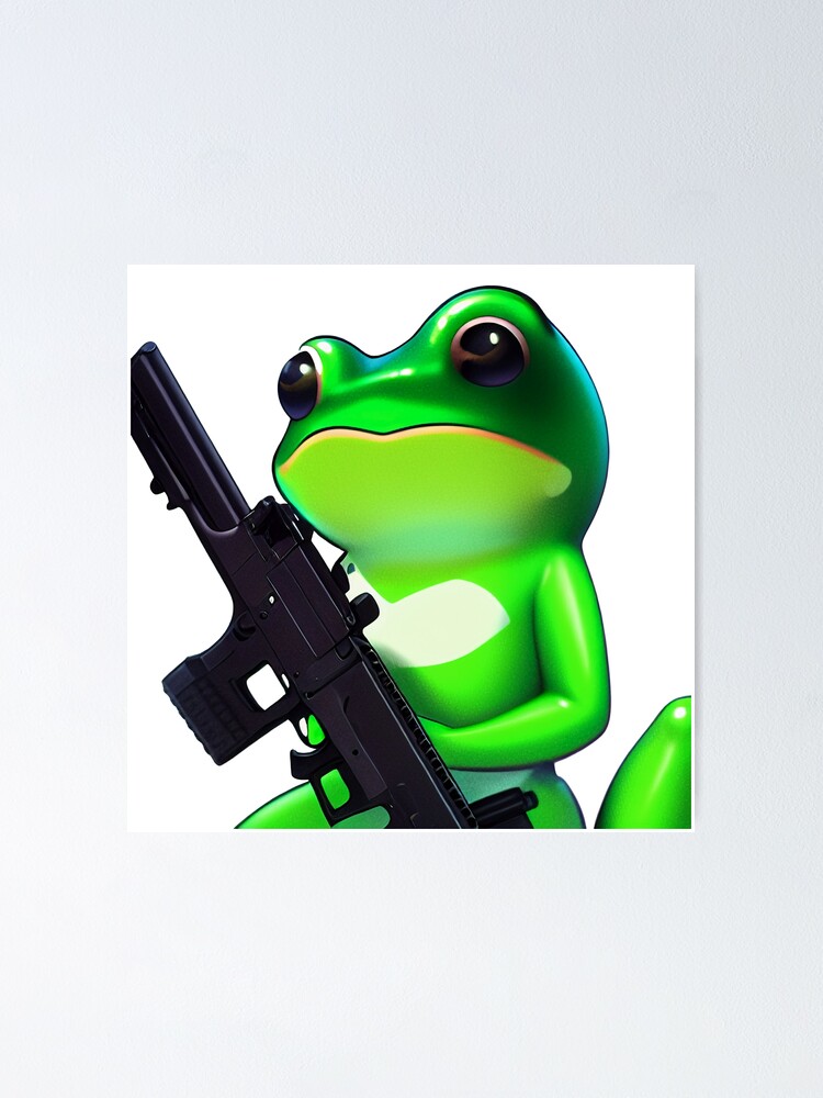 "Green Frog With Gun" Poster for Sale by BAYFAIRE | Redbubble