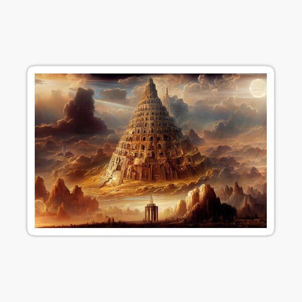 "Tower of Babel Under Full Moon" Sticker for Sale by OccultDreams ...