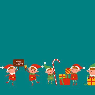 "Seven Christmas Elves Wishing Merry Christmas Teal color background ...