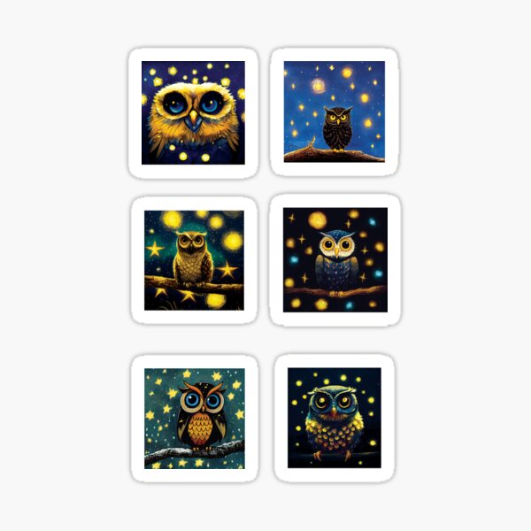 "Owls in the Night Sticker Pack" Sticker for Sale by Geminiartstudio ...