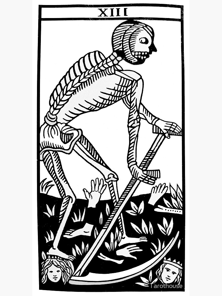 "Death - Marseille Tarot Card - Arcana XIII - Black and White" Poster ...