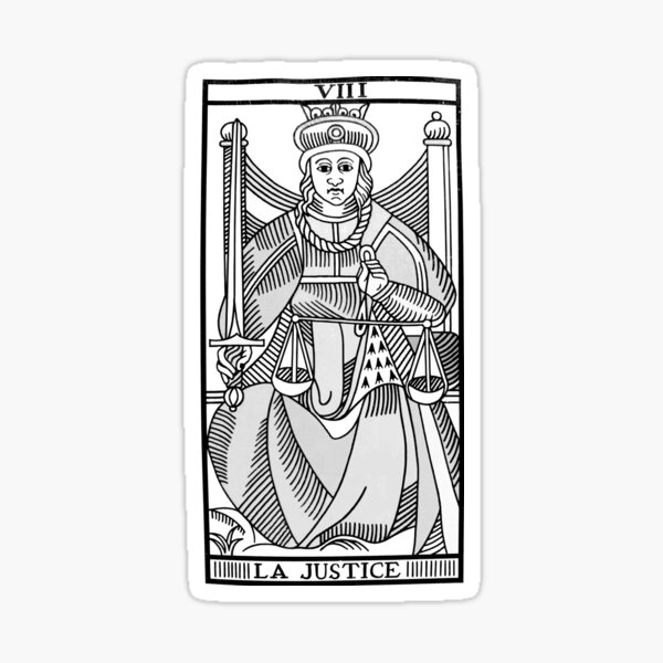 "The Justice - Marseille Tarot Card - La Justice VIII - Black and White ...