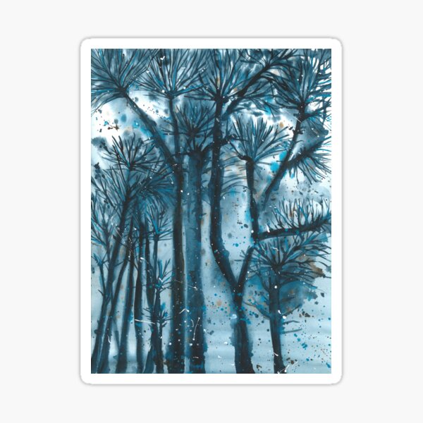 "Watercolor blue landscape, abstract landscape, trees" Sticker for Sale ...