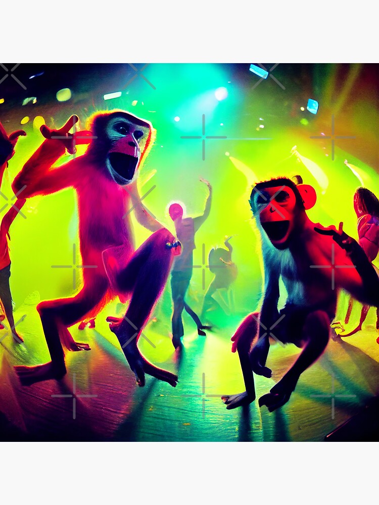 "Crazy Monkeys in a Rave Party" Sticker for Sale by zzzum | Redbubble