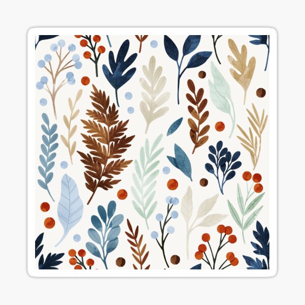 "Winter leaves pattern. Christmas theme print. Botanical illustration. Fern, berries and leaves ...