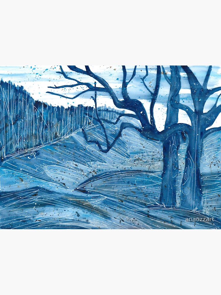 "Watercolor blue landscape, abstract landscape, trees" Sticker for Sale ...