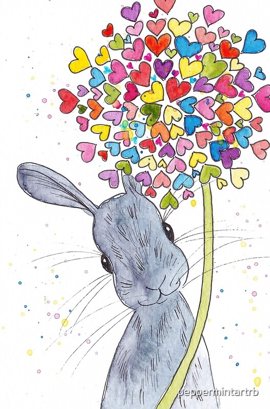 "Grey Peppermint Bunny with Heart Dandelion" by peppermintartrb | Redbubble