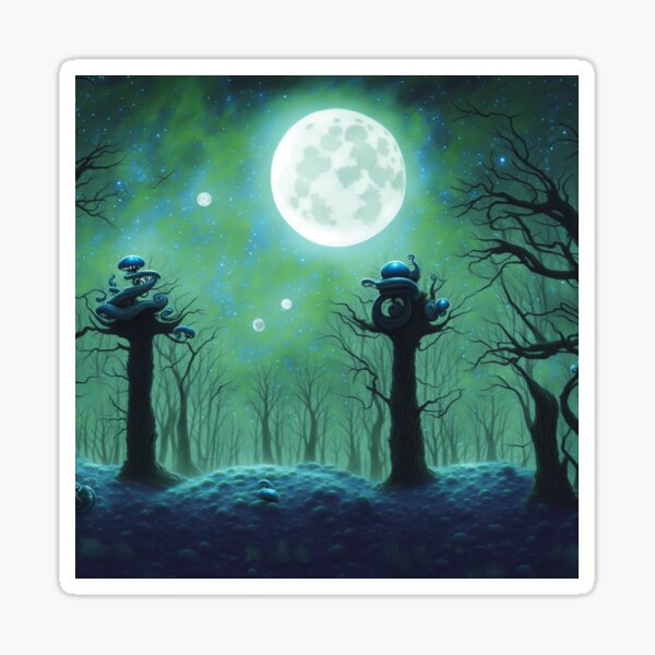 "Moonlit and foggy alien planet landscape with little alien snails ...