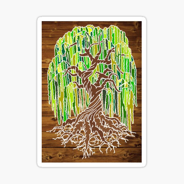 "Weeping Willow Tree - Natural (infilled)" Sticker by MrsTreefrog ...