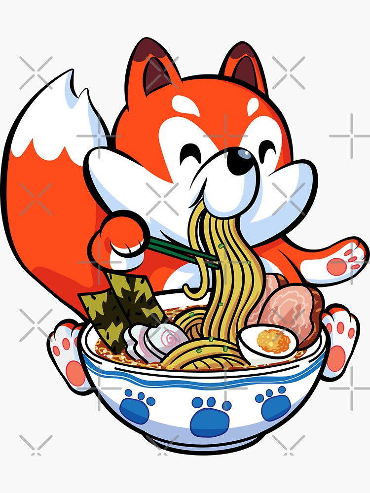 "FOX EATING RAMEN NOODLES ANIME CARTOON KAWAII" Sticker for Sale by ...